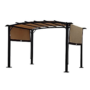 12’ X 9’ Outdoor Retractable Pergola Canopy, Steel Frame Grape Patio Gazebo, Backyard Shade Shelter, for Garden Porch Yard BBQ Beach, Beige+Brown