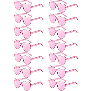 LUCKYCHRIS 14 Pairs Pink Heart Sunglasses for Women Transparent Heart Shaped Sunglasses Bulk Fun Sunglasses Pack for Party Favor