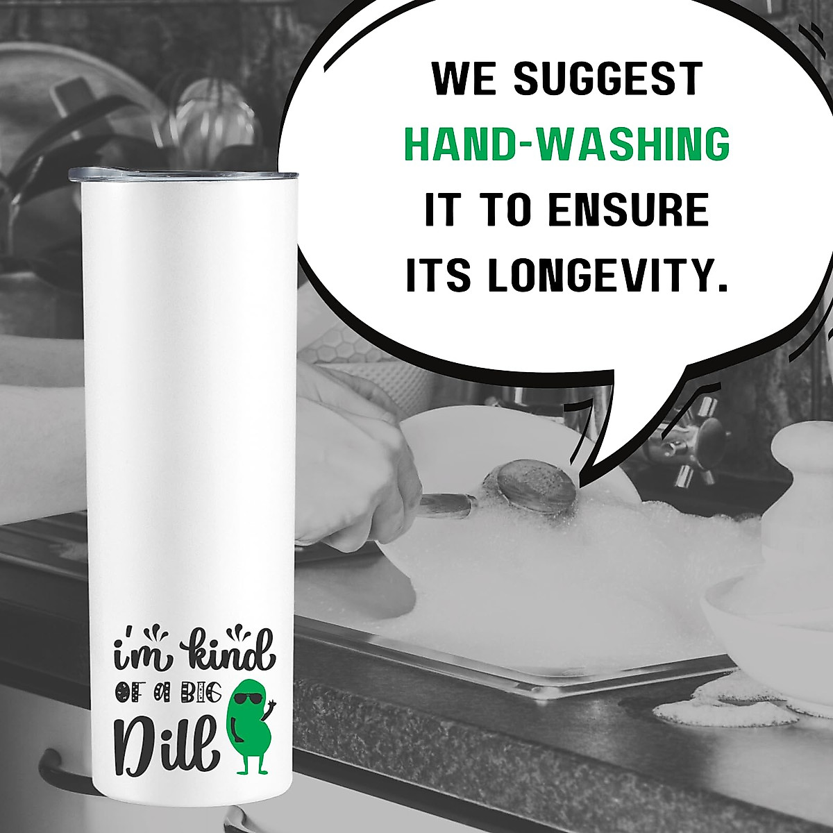 Onebttl Funny Pickle Gifts for Pickle Lovers, I AM KIND OF A BIG DILL, 20 oz Skinny Travel Tumbler with Lid and Straw, Best Gifts for Women/Men on Christmas/Birthday, Gift Box Included