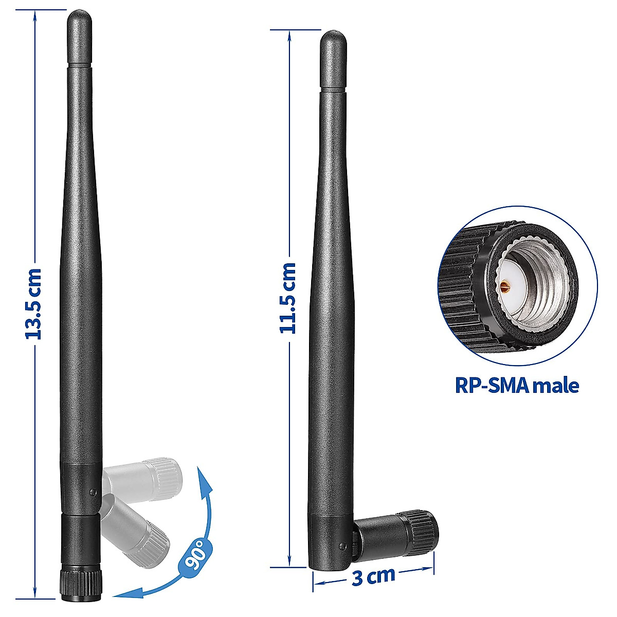 Bingfu Dual Band WiFi Antenna 2.4GHz 5GHz 5.8GHz 3dBi RP-SMA Male Antenna Replacement (2-Pack) for WiFi Router Wireless Network Card USB Adapter Security IP Camera Video Surveillance Monitor