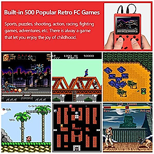 Retro Handheld Game Consoles, Portable Mini Video Game Console with 500 Classical FC Games, 3-Inch Color Screen Support for Connecting TV & Two Players (Red)