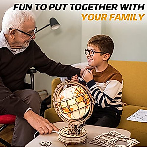 ROKR 3D Wooden Puzzles for Adults, LED Illuminated Globe with Stand, 3D Wooden Globe Model Kits with LED Light, Unique Gift for Birthday/Anniversay