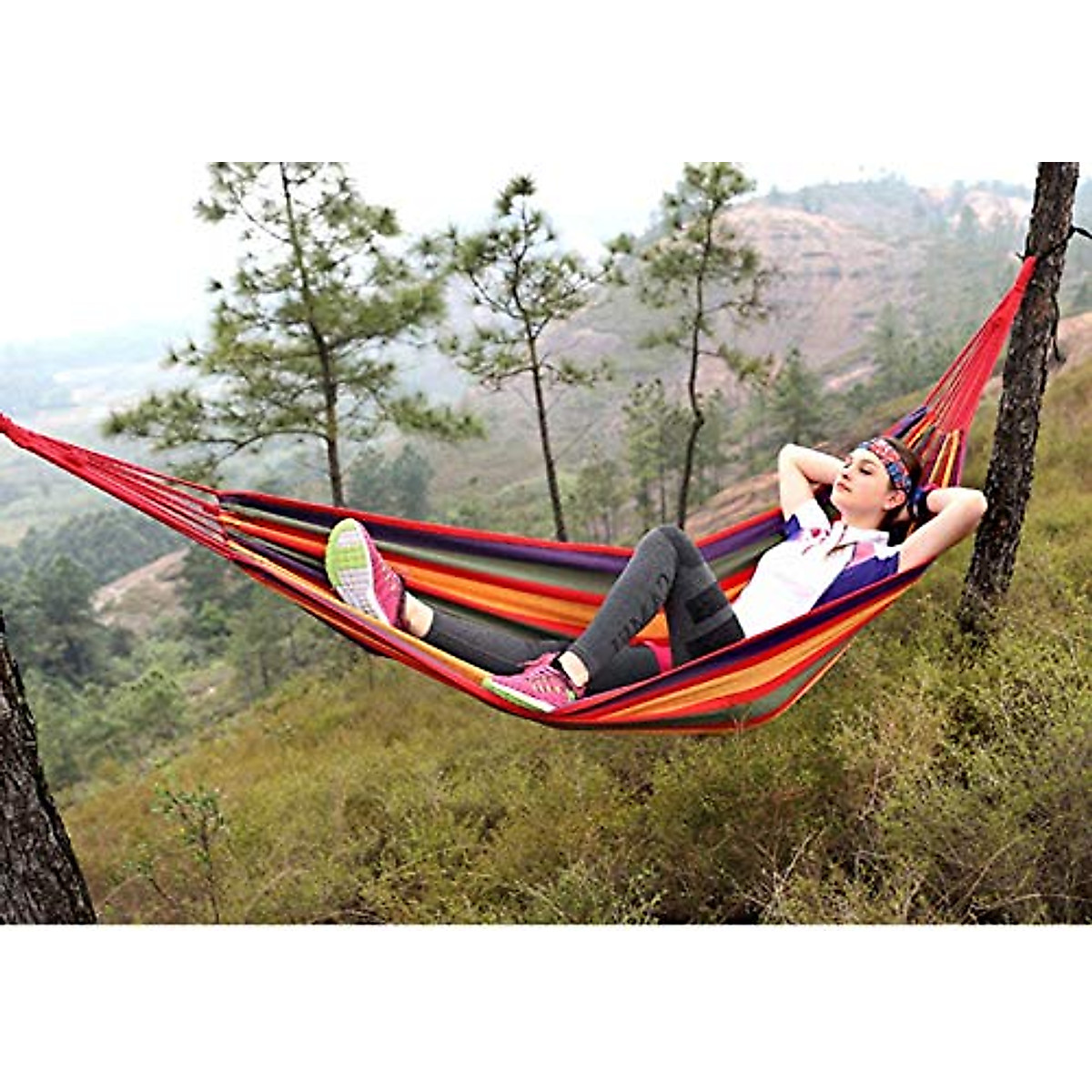 E KAINI Outdoor Garden Camping Hammock,Portable Hammock for Patio Yard Garden Backyard Porch Travel (260x150cm/Red)