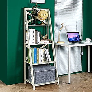 ZENODDLY Ladder Shelf White Ladder Bookshelf, 56.3in Tall Standing Ladder Shelves for Living Room Bathroom Furniture Bedroom Display Shelf, Wooden Leaning Bookshelf Ladder Bookcase Plant Shelf Indoor