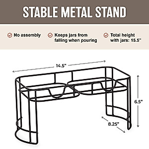 Beverage Dispenser with Stand for Parties - Two 1 Gallon Glass Mason Jar Drink Dispensers with Stand for Water, Lemonade, Punch, Juice or Adult Beverages
