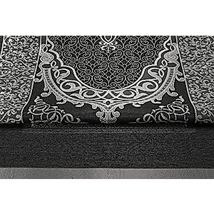 EDUS Turkish Muslim Prayer Rug, Gifts 99 Prayer Beads and Kufi Hats for Men, Cotton Islamic Prayer Mat for Men Women and Kids, Portable Carpet, Great Ramadan Gifts, Ottoman Rugs (Grey)