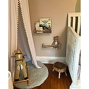 MASHBA Nursery Book Shelves -Rustic, Set of 2 Shelf - Wall Mounted Floating Bookshelf Organizer for Kids Room - Baby Hanging Wood Bookshelves Décor for Children's Bedroom