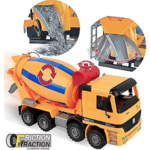 Liberty Imports 14" Oversized Cement Mixer Truck Toy - 1:22 Scale Friction Powered Construction Vehicle for Kids, Realistic Rotating Drum, Durable Big Truck for Pretend Play, Sandbox, and Outdoor Fun