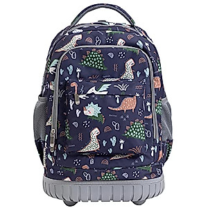 SKYMOVE 18 inches Wheeled Rolling Backpack for Boys and Girls Multi-Compartment School Students Books Laptop Trolley Bag Short Trip Carry-on, Dark Blue Dinosaur