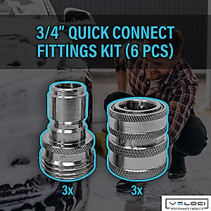 MTM Hydro Garden Hose Adapter 6 Piece 3/4” Quick Connect Fittings Kit, Stainless Steel High Pressure Couplings and Connectors for Pressure Washers and Car Detailing, 3x3