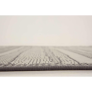 Unique Loom Outdoor Border Collection Area Rug - Lines (6' 1" Square, Gray/ Silver)