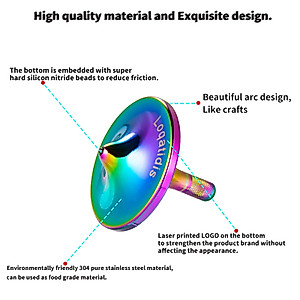 LOQATIDIS Stainless Steel Spinning Top, Premium Exquisite Well Made Metal Desk EDC Toys, Spin Long Time Perfect Balance , Help Relieve Stress, Anxiety (Large / Colorful)