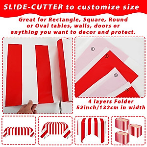 100Ft Long Tablecloth Roll Red and White Striped Tablecloth Carnival Circus Tent Party Supplies Christmas Plastic Picnic Table Cover for Birthday Halloween Party Circus Backdrop Banner Decoration