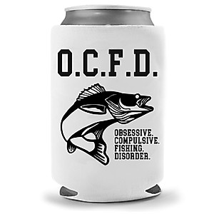 Fishing OCFD Obsessed Disorder Beer Sleeve Coolie | Cool Coast Products | America Funny Hunt Fish Party Beer | Joke Drink Can Cooler | Hunting Beer Beverage | Gifts | Neoprene Can Cooler