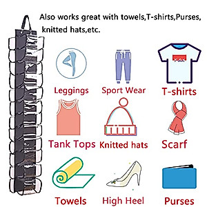 QXSMAHPLeggings Storage Organizer Hanging Organizer with 24 Compartments Double-Side Closet Organizer for Leggings T-Shirts Towels etc (Black)
