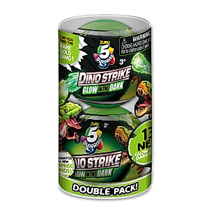 5 Surprise Dino Strike Surprise Mystery Battling Collectible Dinos by ZURU (2 Pack) Glow in The Dark,Gold