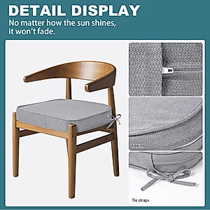 Pcinfuns Indoor/Outdoor Memory Foam Chair Cushions,Thick 17"x16"x3" Chair Cushion for Patio Furniture,Water-Resistant Durable Seat Pads with Ties,Light Grey,4 Pack