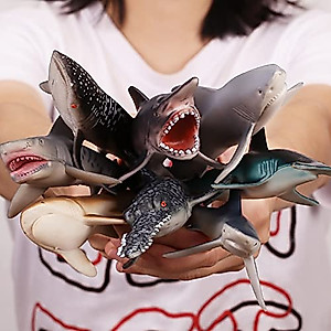 Yeonha Toys 8 Pack Shark Toys with Educational Booklet, Soft Plastic Realistic Shark Figure Set for Kid, Ocean Sea Animal Party Favor, Pool Bath Tub Toy for Toddler Child Boy Girl, Birthday Gift