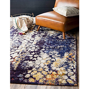 Unique Loom Vita Collection Traditional Over-Dyed Saturated Floral Medallions Area Rug, 8 x 10 ft, Navy Blue/Ivory