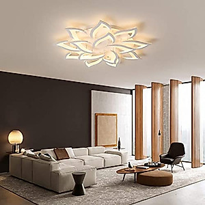 Modern Design LED Ceiling Light Living Room Fixture 3000K-6500K Dimmable with Remote 8600lm 128W Flush Bedroom Ceiling Lamp Lights 14 Light Acrylic Ceilin Lamp Fixture (White)