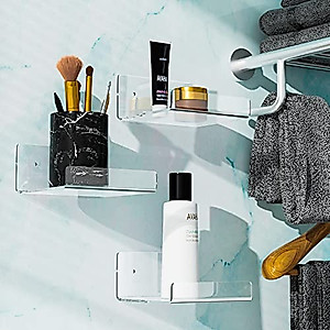 Weronique 2-Pack Wall Shelves Small Adhesive Floating Shelves Acrylic Hanging Shelves Display Ledges with 2 Types of Installation, Clear