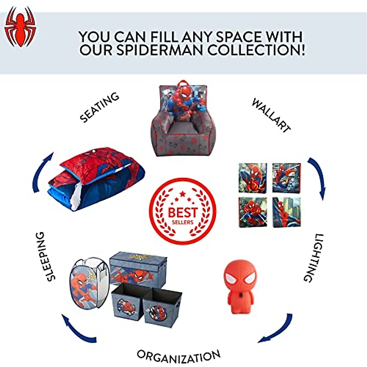 Idea Nuova Marvel Spiderman Collapsible Storage Cubby Organizer and Bookshelf with 3 Collapsible Cubes