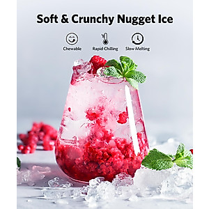 Nugget Ice Maker Countertop, Portable Crushed Pellet Ice Machine, Soft Pebble Ice Cubes in 6 Mins, 35Lbs/24H, Self Cleaning Sonic Ice Makers with One-Click Operation for Home Bar Camping RV