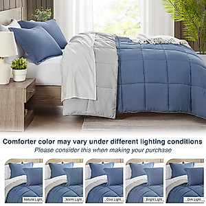 satisomnia Twin Comforter Set Blue, Lightweight Comforters Twin Size Bed, Soft Breathable Down Alternative Bed Comforter Set, Reversible All Season 2Pcs Twin XL Bedding Set with 1 Pillow Sham
