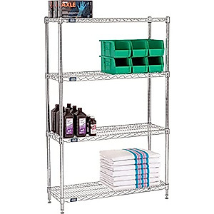 Nexel 14" x 36" x 63", 4 Tier Adjustable Wire Shelving Unit, NSF Listed Commercial Storage Rack, Chrome Finish, leveling feet