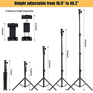 PHOPIK Phone Tripod Stand : Selfie Stick Tripod,Phone Tripod Extendable Camera & Cell Phone Tripod Stand for iPhone & Android Phone, Heavy Duty Aluminum, Lightweight