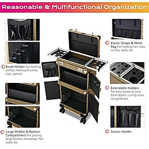 BYOOTIQUE Rolling 15x11x33" Makeup Stylist Train Case Hair Salon Clipper Trimmer Box Bronze with 360 Degree Wheel