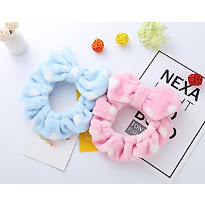 Hairizone Cute Makeup Headbands for Face Wash Shower Spa Elastic Head Band with Soft Big Bow Hair Band for Women Wrap (Pink/Blue)