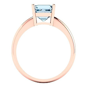 Clara Pucci 2.0 ct Asscher Cut Solitaire Blue Simulated Diamond Engagement Bridal Promise Anniversary Ring 18K Rose Gold Size 4.5