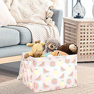CaTaKu Watermelon Lemon Storage Bins with Lids Fabric Large Storage Container Cube Basket with Handle Decorative Storage Boxes for Organizing Clothes Shelves