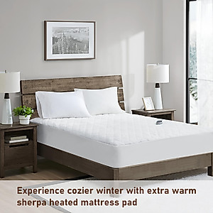 Woolrich Heated Mattress Pad Twin XL - Sherpa Electric Mattress Topper, Auto Shut Off, 5 Heat Levels Controller, Deep Elastic Pocket Up to 17" Mattress, UL Certified, Machine Washable, Twin XL White