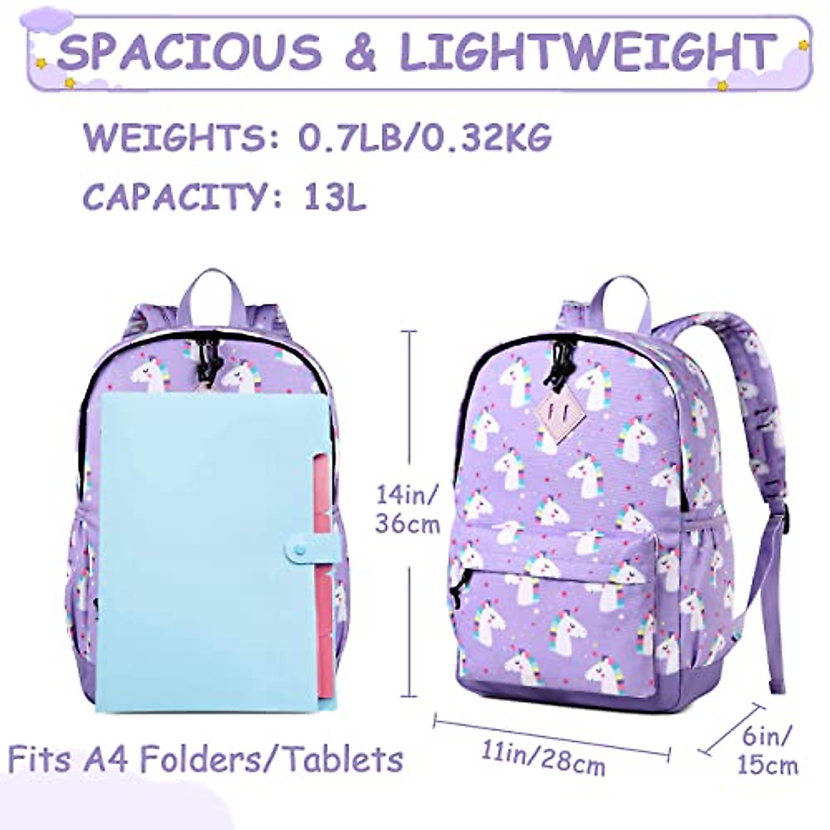 VASCHY Toddler Backpack for Girls, Cute Lightweight Water Resistant Preschool Backpack for Kindergarten Little Girls Bookbag Unicorn