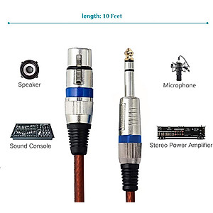 Yuyaokk 2Pcs 50 Feet Female XLR to 1/4 Inch TRS (6.35mm) Microphone Cables, XLR to Quarter inch Patch Cable, Unbalanced XLR Female to TRS Male Mic Cord Stereo Interconnect Cable