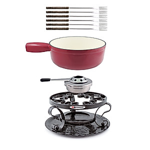Swissmar KF-66517 Lugano 2-Quart Cast Iron Cheese Fondue Set, 9-Piece, Cherry Red