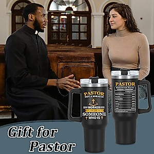 Muwnrol Pastor Appreciation Tumbler - 40 Oz, Christian Pastor Gift with Handle, Nutrition Facts Included