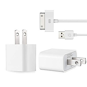 ESK (TM) Certified 6 Feet 30 Pin USB Charging Cable with 5W USB Power Adapter for for iPhone 4/4s, iPhone 3G/3GS, iPad 1/2/3, iPod touch 1/2/3/4 (2 Pack)