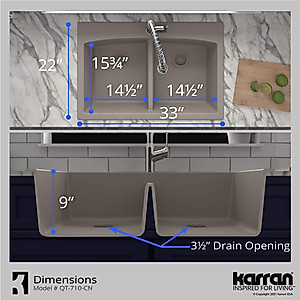 Karran QT-710 Drop-in Quartz Composite 33 in. 1-Hole 50/50 Double Bowl Kitchen Sink Kit in Concrete