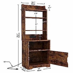 LIKIMIO Nightstand with Charging Station, 55" Tall End Side Table with Storage Cabinet, Small Bookshelf, for Living Room Office Bedroom, Vintage Brown