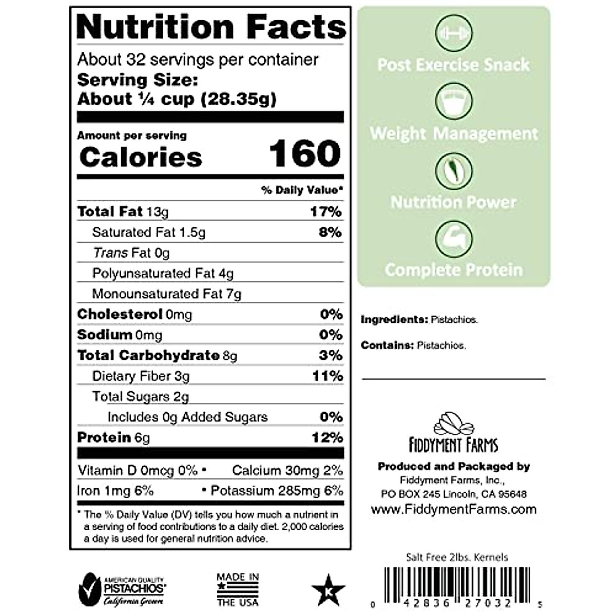 Fiddyment Farms 2lb Unsalted Pistachio Kernels