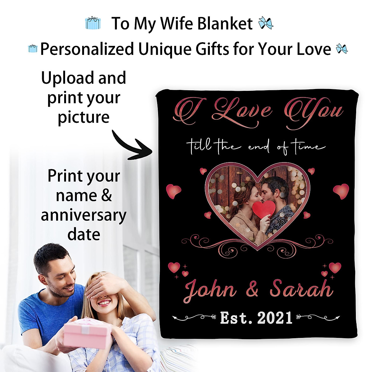 Custom Blankets with Photos I Love You Couple Gifts Personalized Photo Blankets Customized Picture Blanket Birthday Anniversary I Love You Gifts for Wife Husband Girlfriend Boyfriend