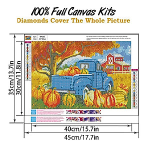 Thanksgiving Fall Diamond Painting Kits for Adults - Fall Pumpkin Truck Diamond Art Kits 5D Paintings with Diamond Dots Full Drill Round Gem Art,for Thanksgiving DIY Gift and Home Decor12x16inch