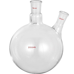 VEVOR Round Bottom Flask 2000 ml Receiving Flask Borosilicate Glass Reaction Flask 2 Neck Boiling Flask with 24/40 Standard Taper Ground Joint, Flask Round Bottom for Vacuum Distillation Apparatus