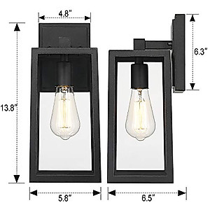Emliviar 2 Pack Outdoor Wall Light Fixtures, Outside Wall Lights for House, Black Finish with Clear Glass, WE212B-2PK BK