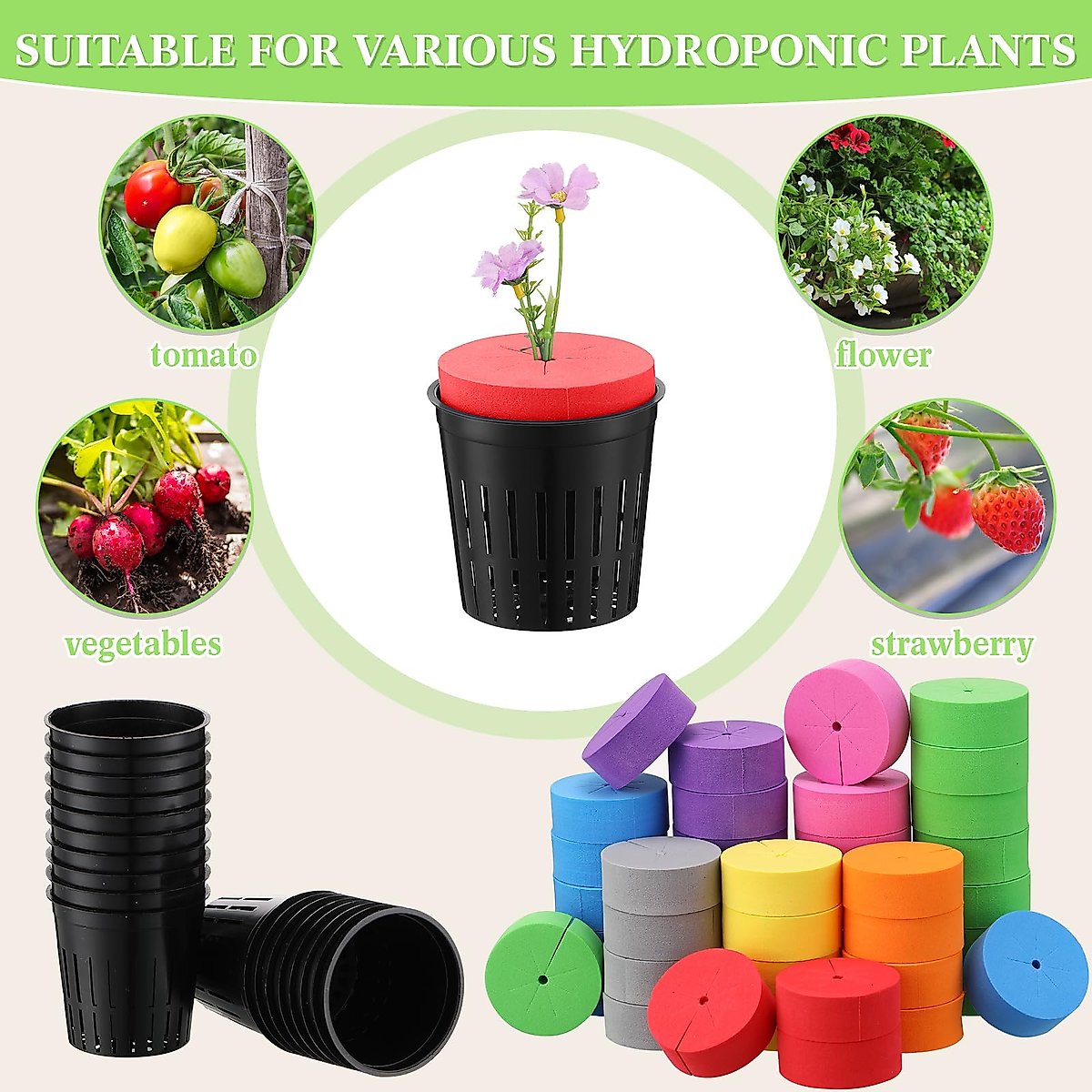 Layhit 120 Sets Clone Collars Neoprene Cloning Collar Inserts 8 Colors 2 Inch Net Pots for Hydroponics Net Cup Pots Hydroponic pots Seed Germination kit for Net Pots Hydroponics Aeroponics
