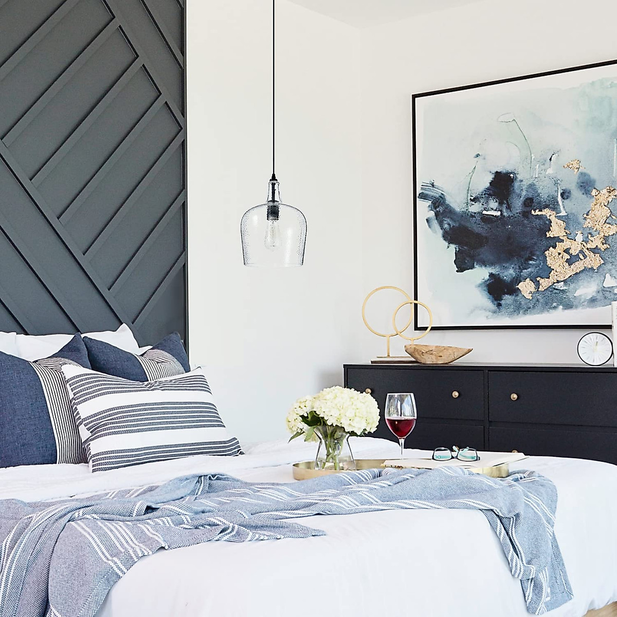 ELYCCUPA Glass Pendant Light Modern Black 1 Light Single Dome Pendant Lighting Fixtures for Kitchen Island Dining Room Hallway, Wide 10 Inch, E26, UL Listed