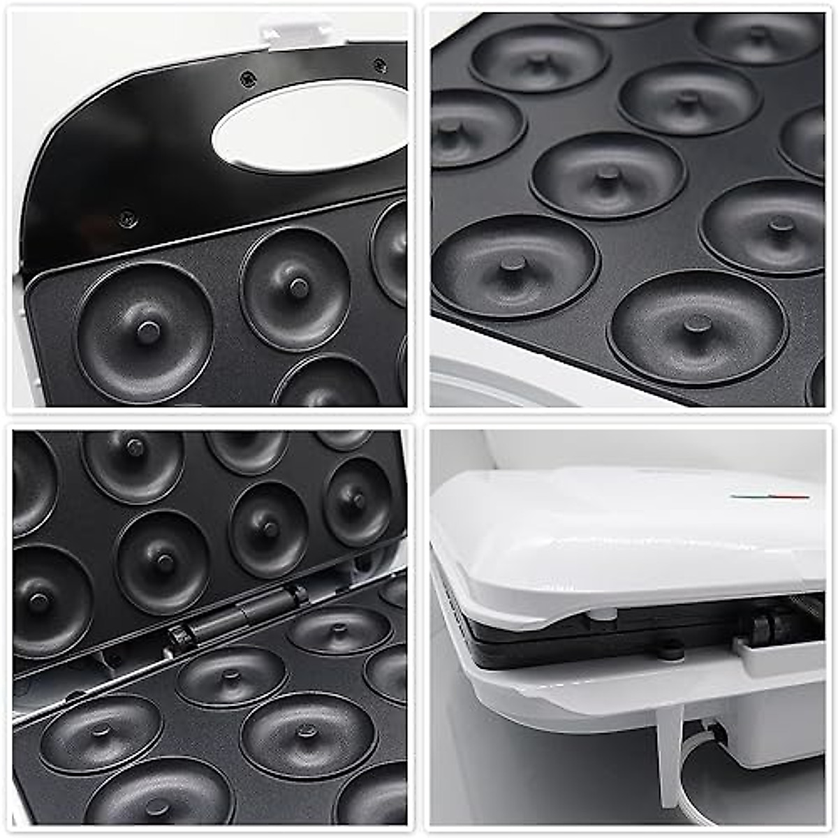 Mini Donut Maker,Mini pancakes maker Machine for Breakfast, Snacks, Home Bakery Dessert Shop Mall Dessert Shop and More & More with Non-stick Surface,Double-sided Makes 16 Doughnuts -(US 110V) White